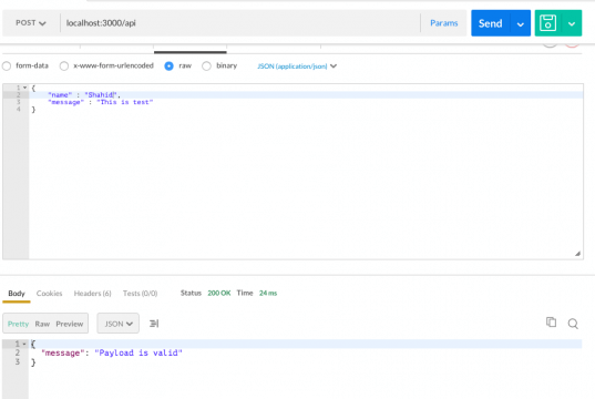 Validate payload in Node.js | Code for geek