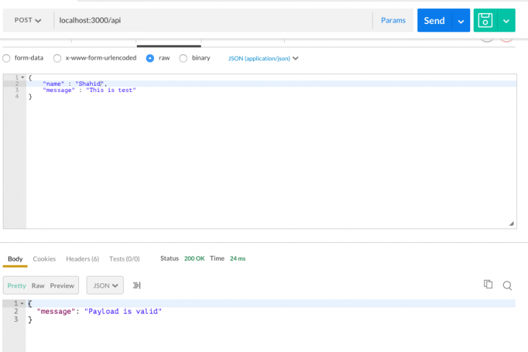 Validate payload in Node.js | Code for geek
