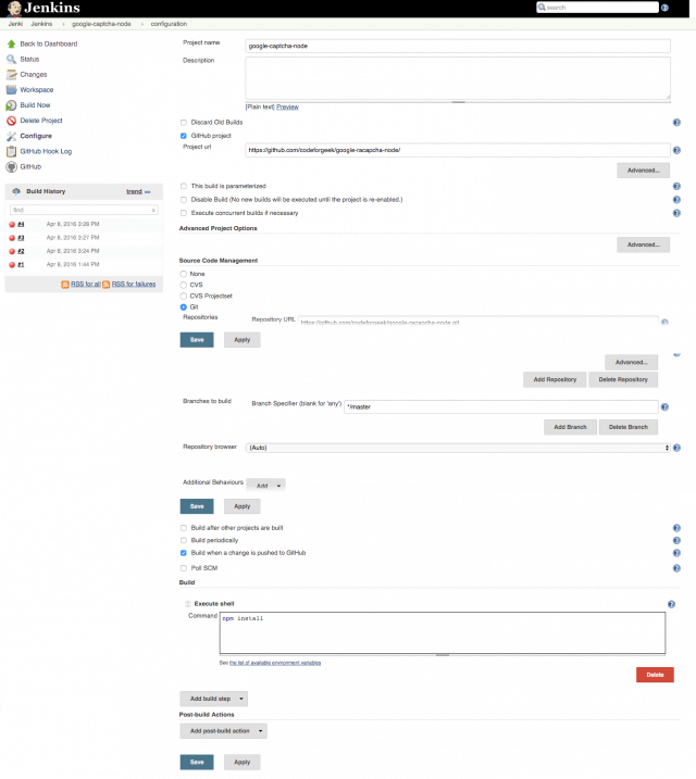 Continuous Integration and deployment with Jenkins and Node.js