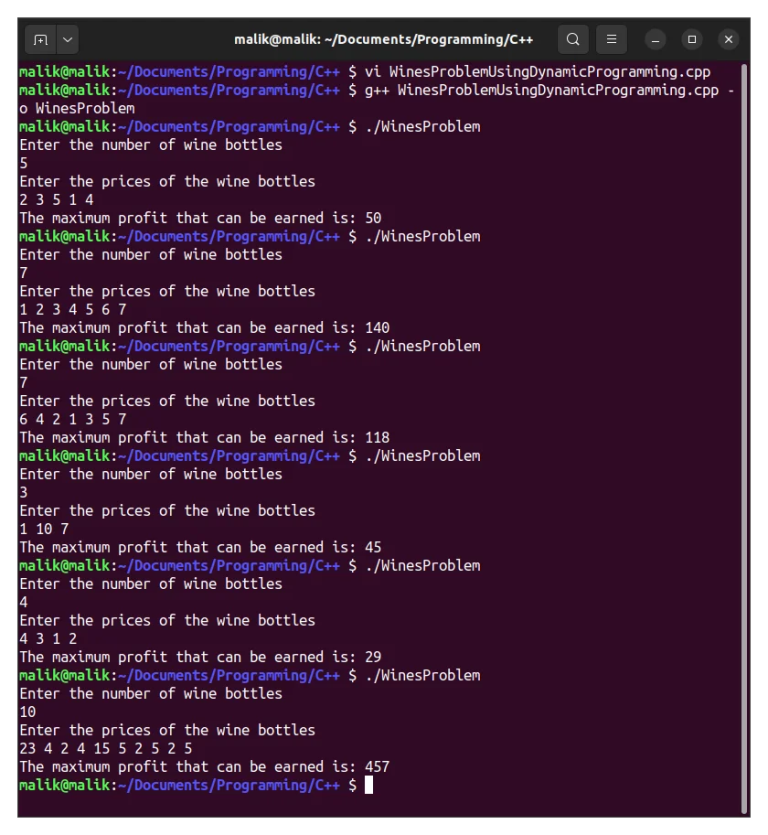 Wines Problem Using Dynamic Programming In C Codeforgeek