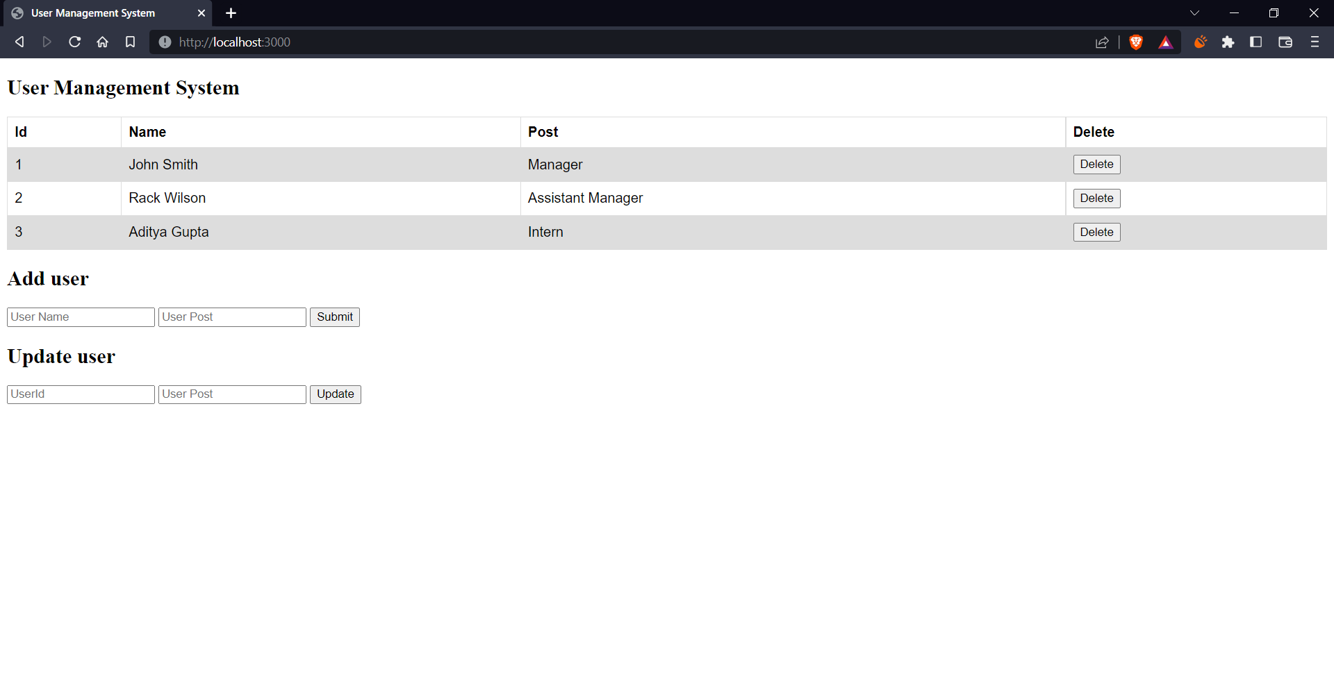 Create a User Management System in NodeJS | CodeForGeek