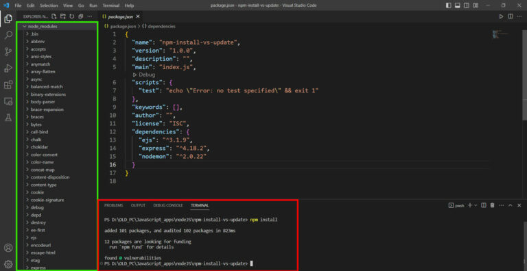 Difference Between npm install and npm update in Node.js | CodeForGeek