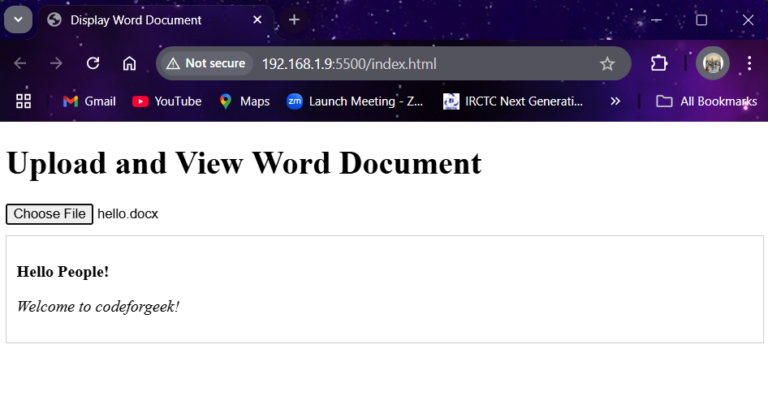 Display Word Document As Web Page In Browser Using Javascript And Html 2008